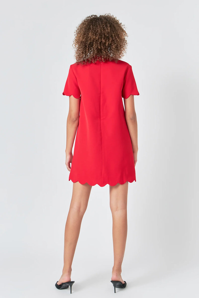 Scallop Mini Dress Red – Twill